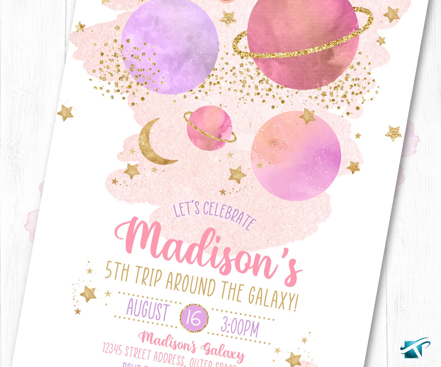 Space Planets Birthday Invitation Girl Outer Space Galaxy - Etsy