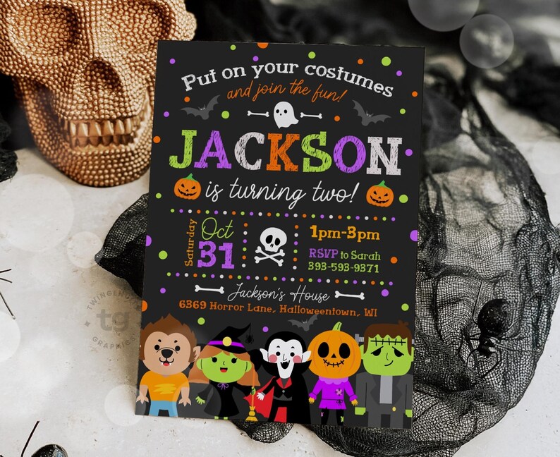Halloween Birthday Invitation, Halloween Costume Invite Kids, Costume ...