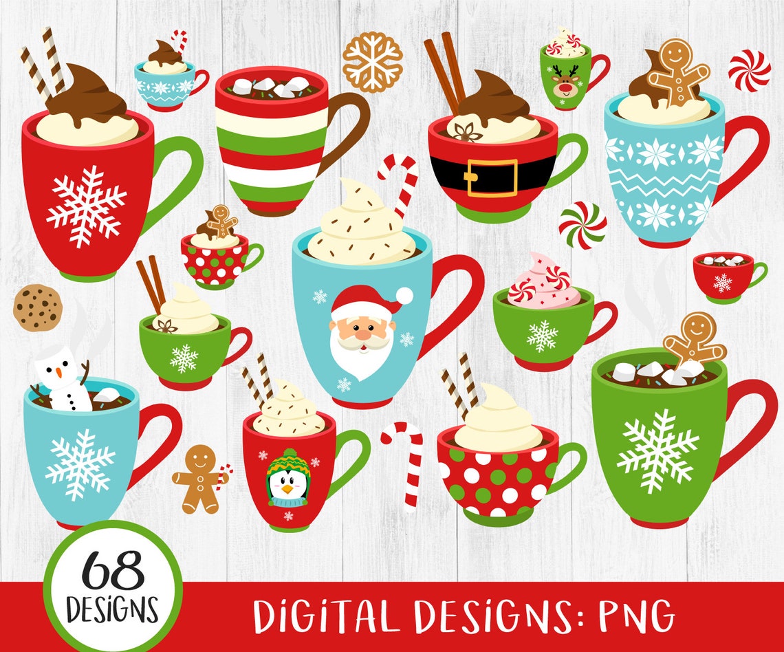 Christmas Mugs Clipart, Christmas Clipart, Hot Chocolate Mugs Clipart ...