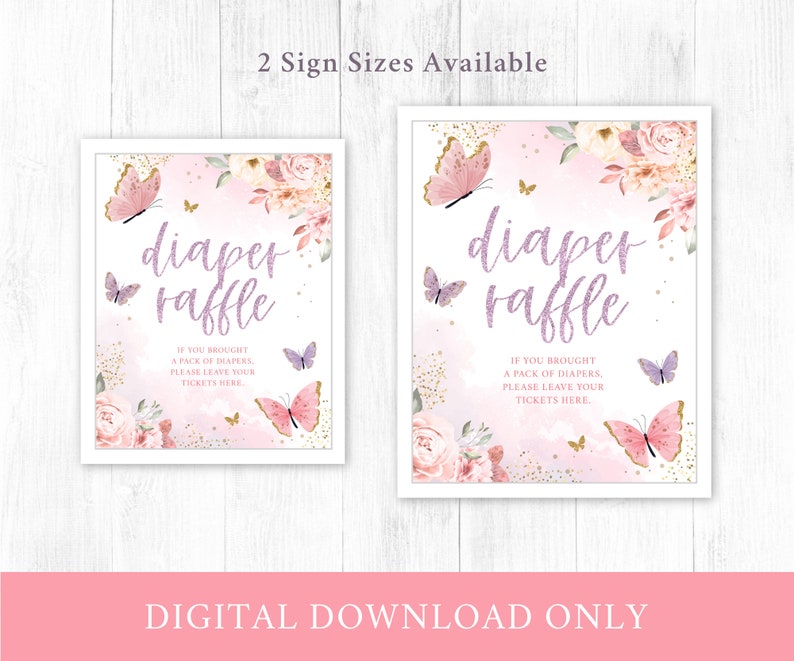 Butterfly Diaper Raffle Sign and Tickets Butterfly Baby Shower Raffle ...