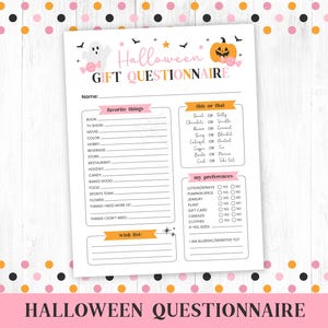 Halloween Gift Exchange Questionnaire, Printable Pink Favorite Things ...