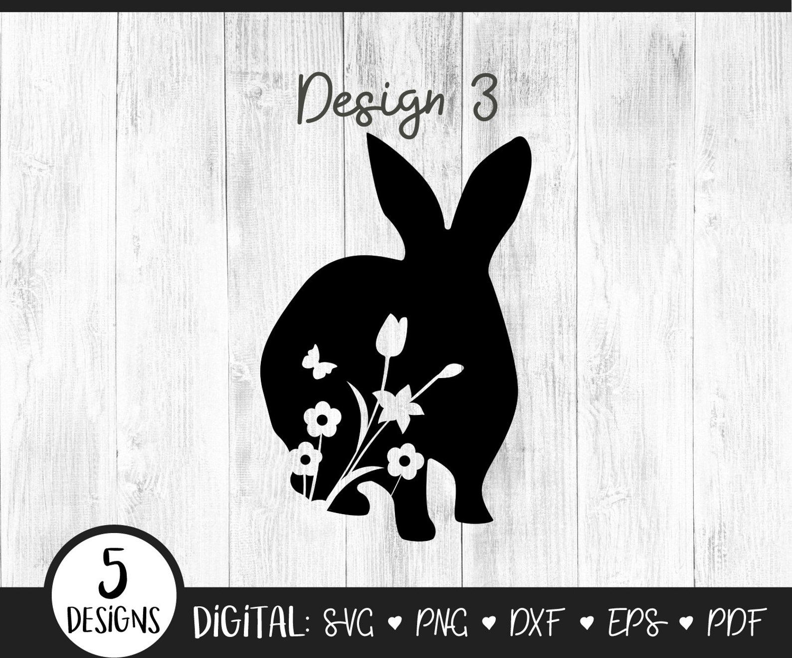 Floral Rabbit Silhouette SVG Floral Bunny Clipart Easter | Etsy