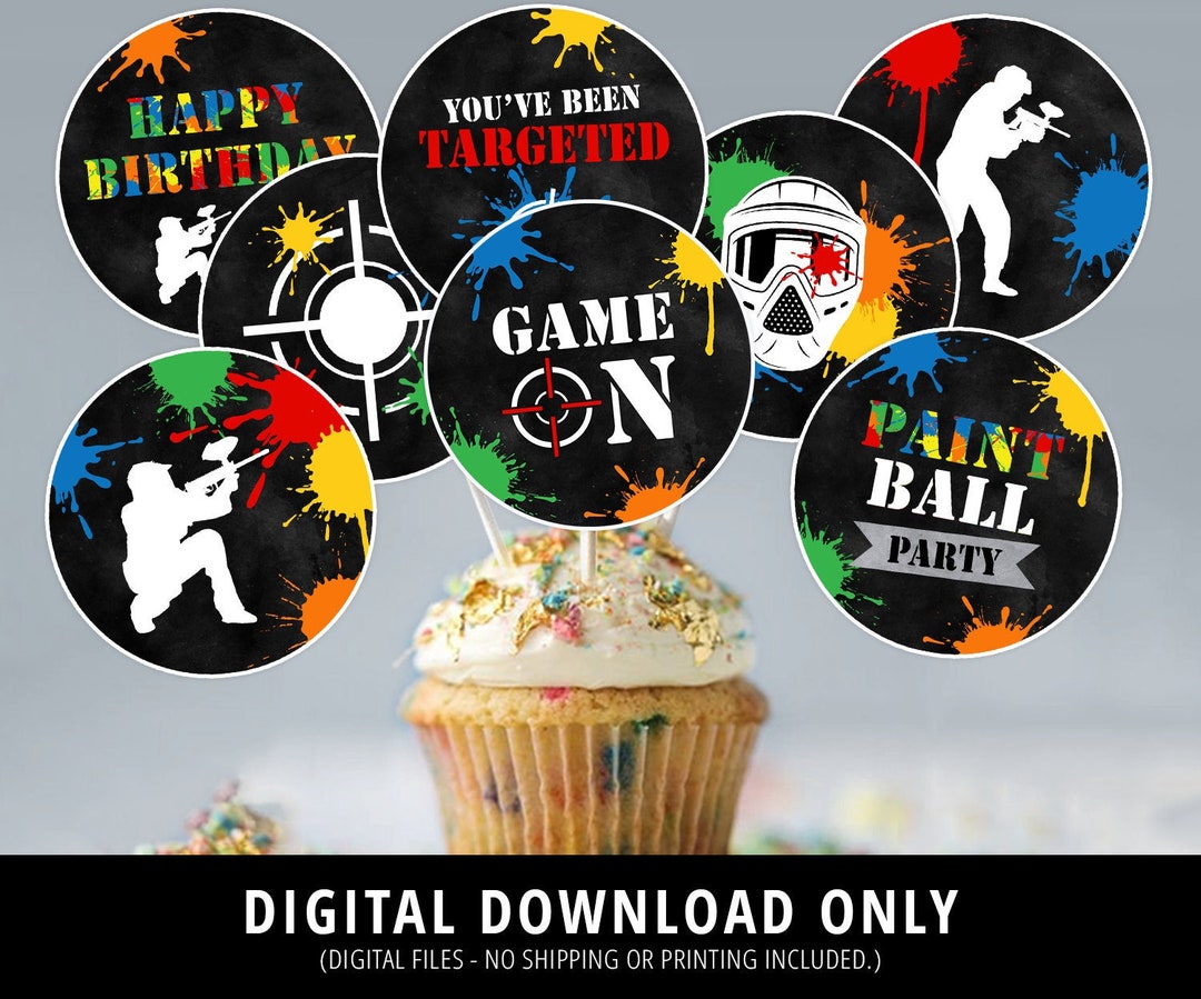 Paintball Cupcake Toppers, Paintball Party Cupcake Toppers, Paintball ...