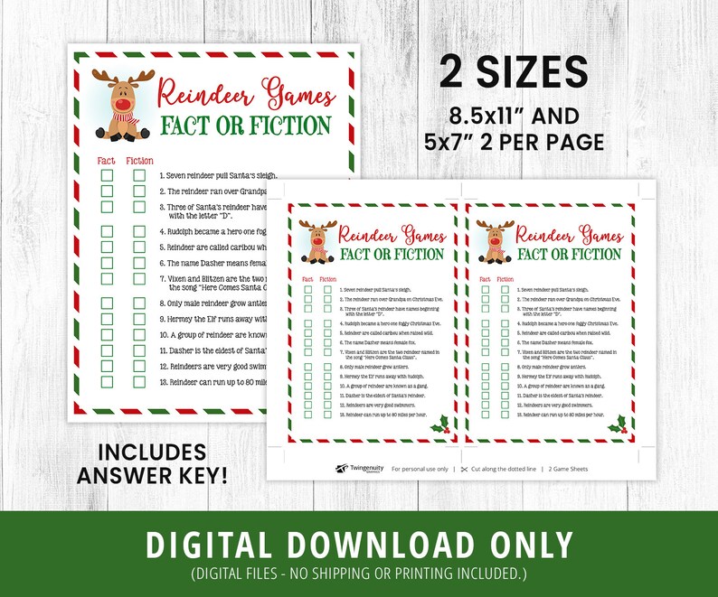 Reindeer Trivia Game, Fact or Fiction, Christmas Games, Fun Holiday ...