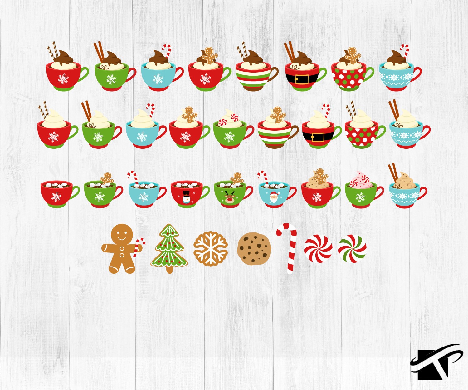 Christmas Mugs Clipart Christmas Clipart Hot Chocolate Mugs - Etsy