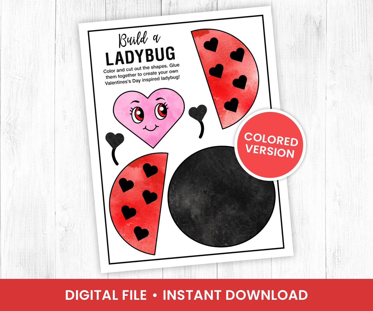 Valentines Day Craft Printable, Build a Ladybug for Kid, Kid's ...