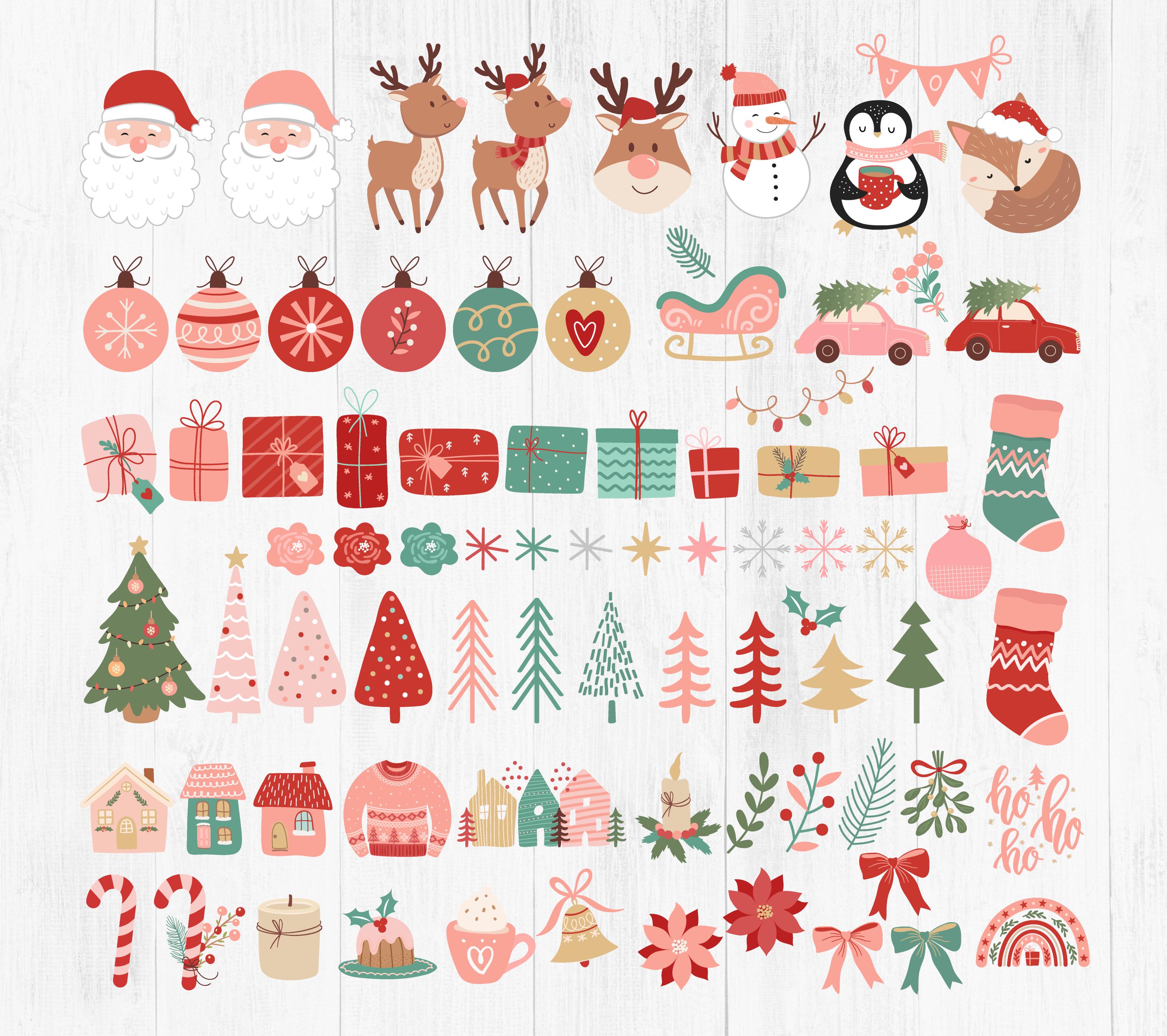 Cute Christmas Clipart, Pink Christmas Boho, Christmas Clipart, Holiday ...