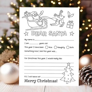 Letter to Santa Claus Coloring Page Printable, Christmas Wish List ...