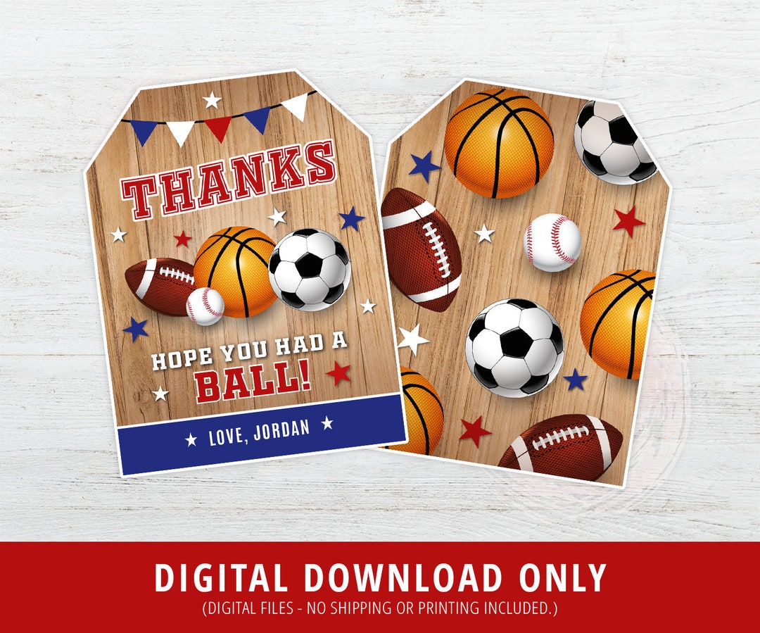 Sports Thank You Tags, Sports Favor Tags, Sports Birthday Party, Hope ...