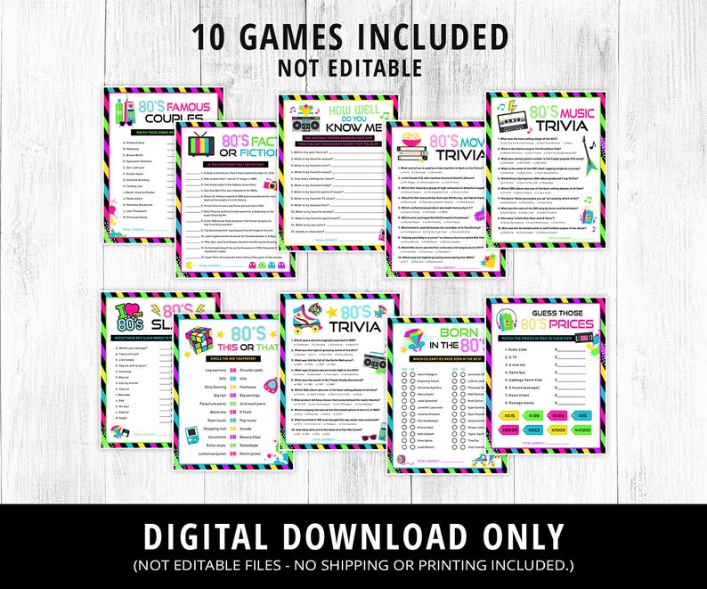 80s Games Bundle Printable, 80s Activities, 80s Party Games, 80s Trivia ...