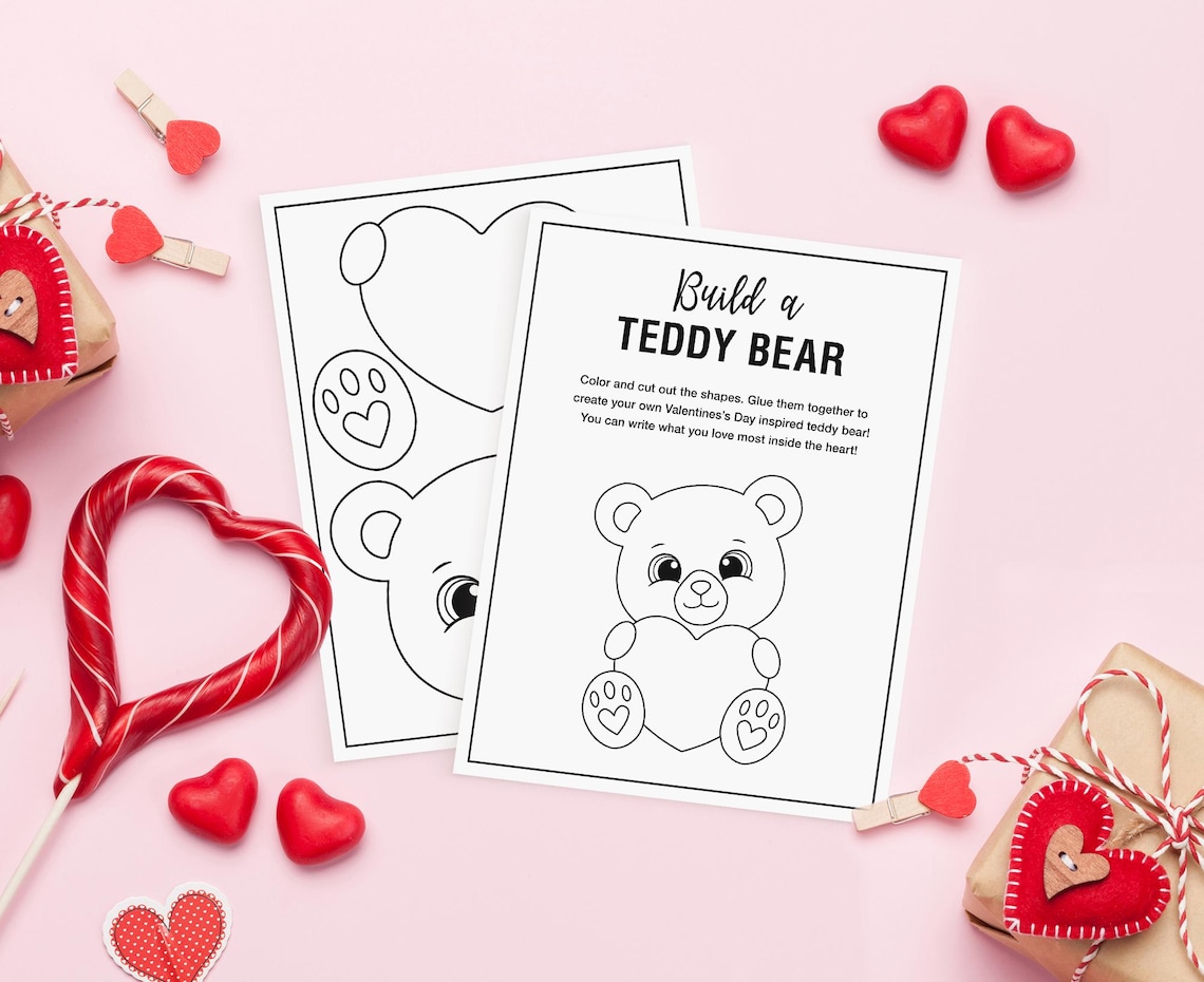 Build a Teddy Bear Kid's Craft, Printable Valentines Day Craft, Kid's ...