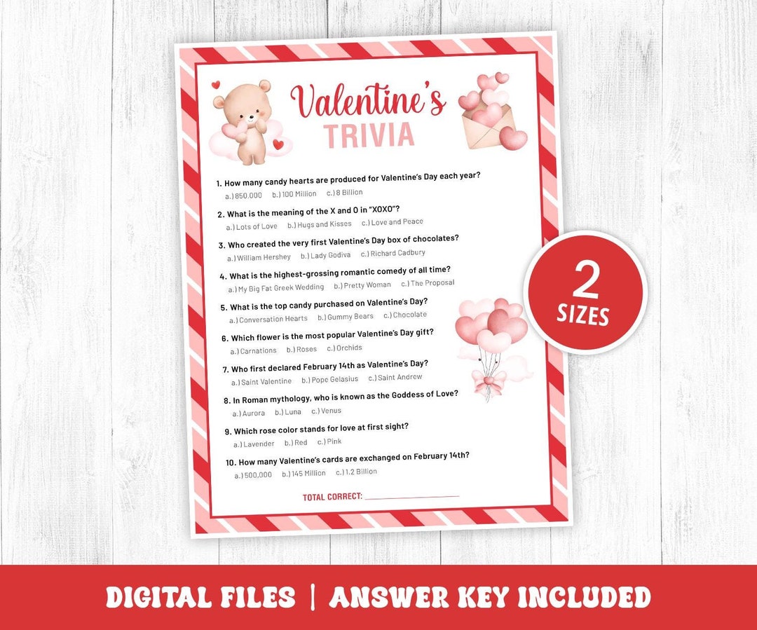 Valentine's Day Trivia Game, Valentine's Party Game, Printable ...