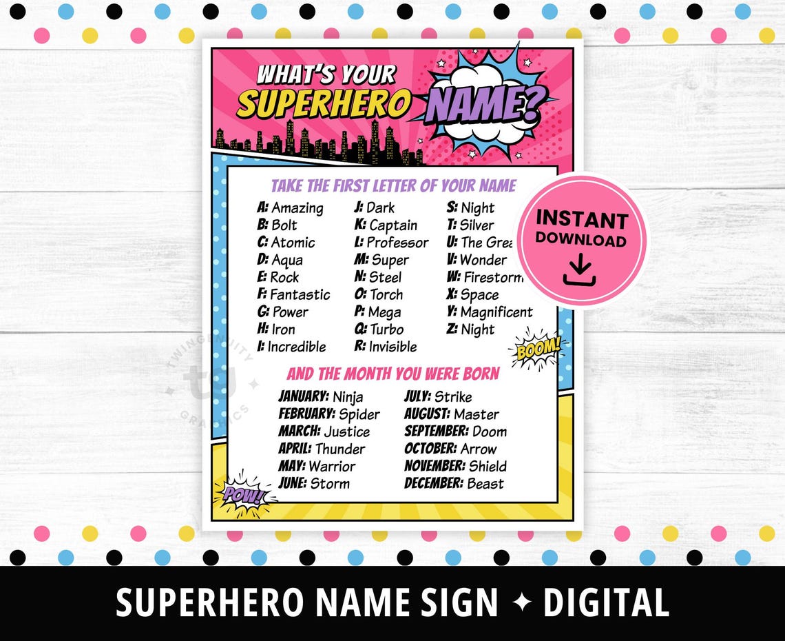 Girl Superhero Party Sign, What's Your Superhero Name Sign, Girl ...