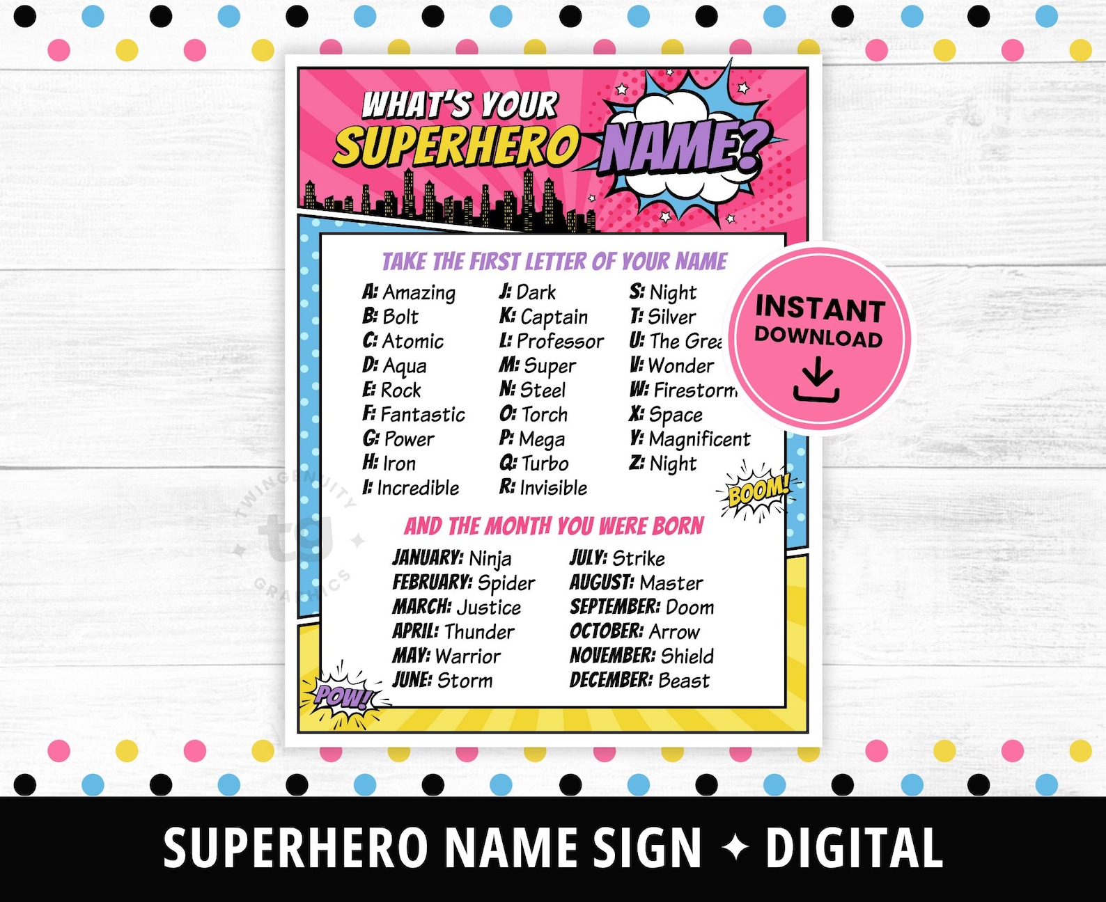 Girl Superhero Party Sign, What's Your Superhero Name Sign, Girl ...