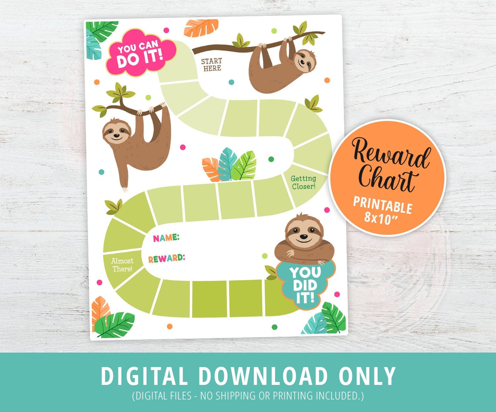 Printable Sloth Reward Chart Sloth Reward Chart Kids Sloth - Etsy