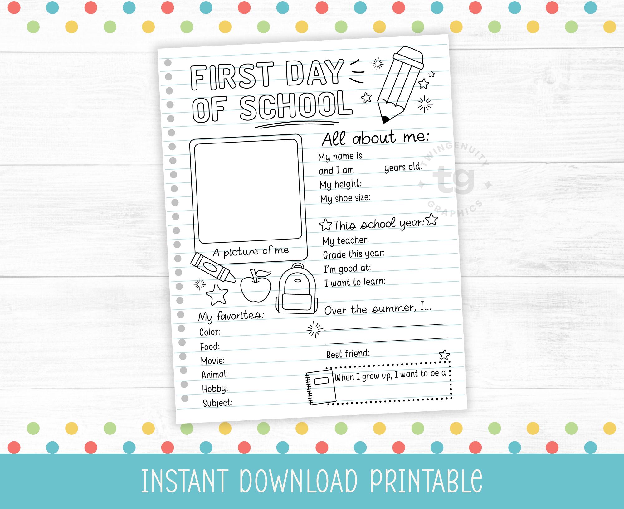 Back to School Coloring Page Activity, First Day of School Interview ...