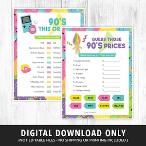 90s Games Bundle Printable, 90s Party Games, 90s Trivia, 90s Activities ...