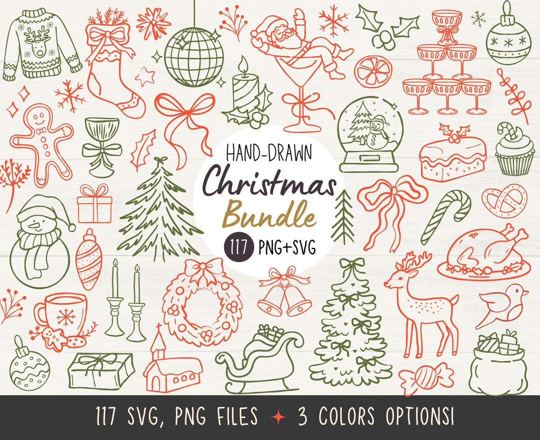 Hand Drawn Christmas SVG Clipart Bundle, Coquette Christmas SVG ...