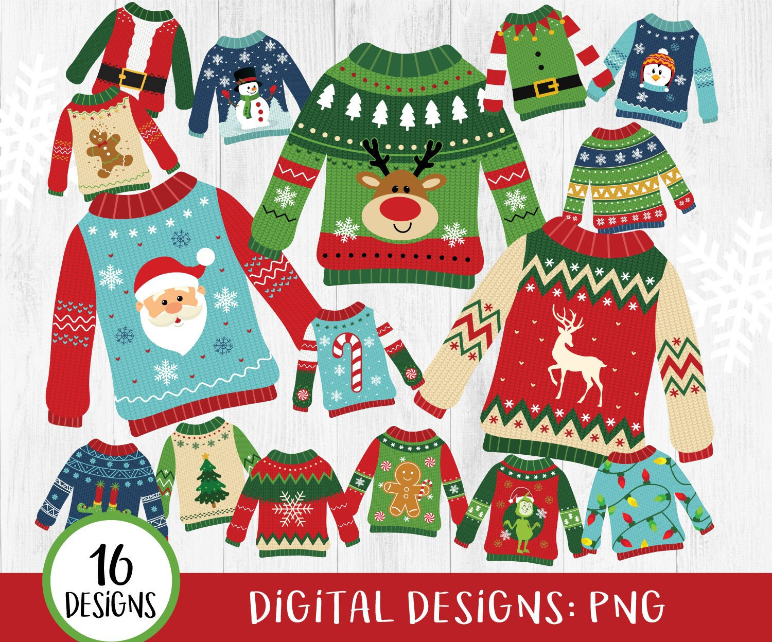 Ugly Christmas Sweaters Clipart, Ugly Sweaters Clipart, Christmas ...