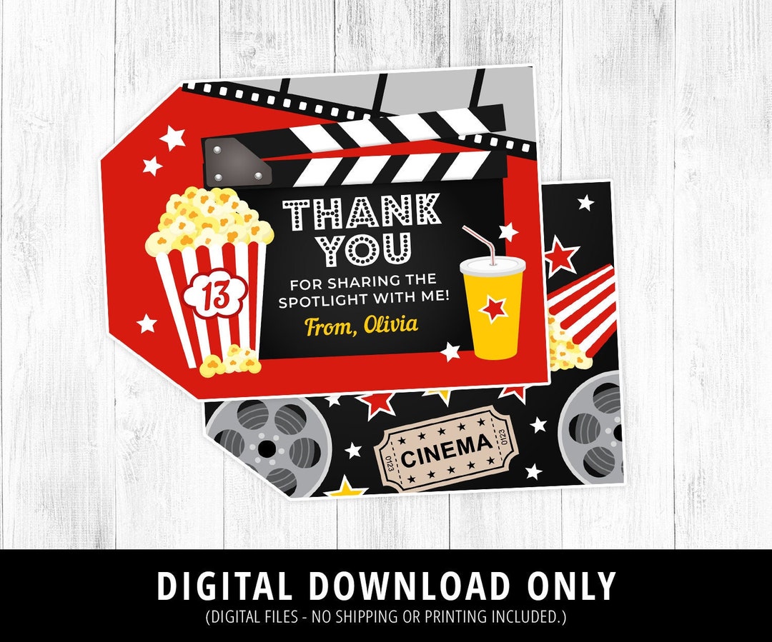 Movie Thank You Tags, Movie Night Favor Tags, Movie Night Party Favors ...