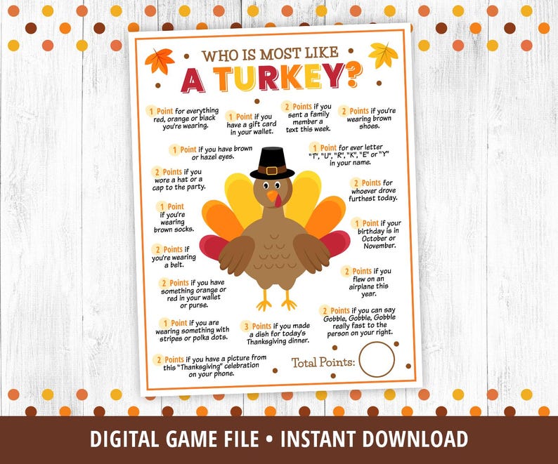 Who is Most Like A Turkey Game, Thanksgiving Games, Family Thanksgiving ...