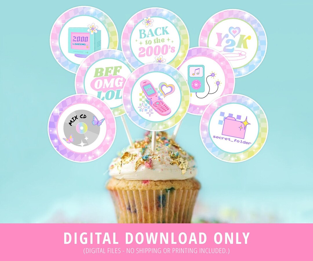 2000s Party Cupcake Toppers, Y2K Cupcake Toppers, 2000s Party Decor ...