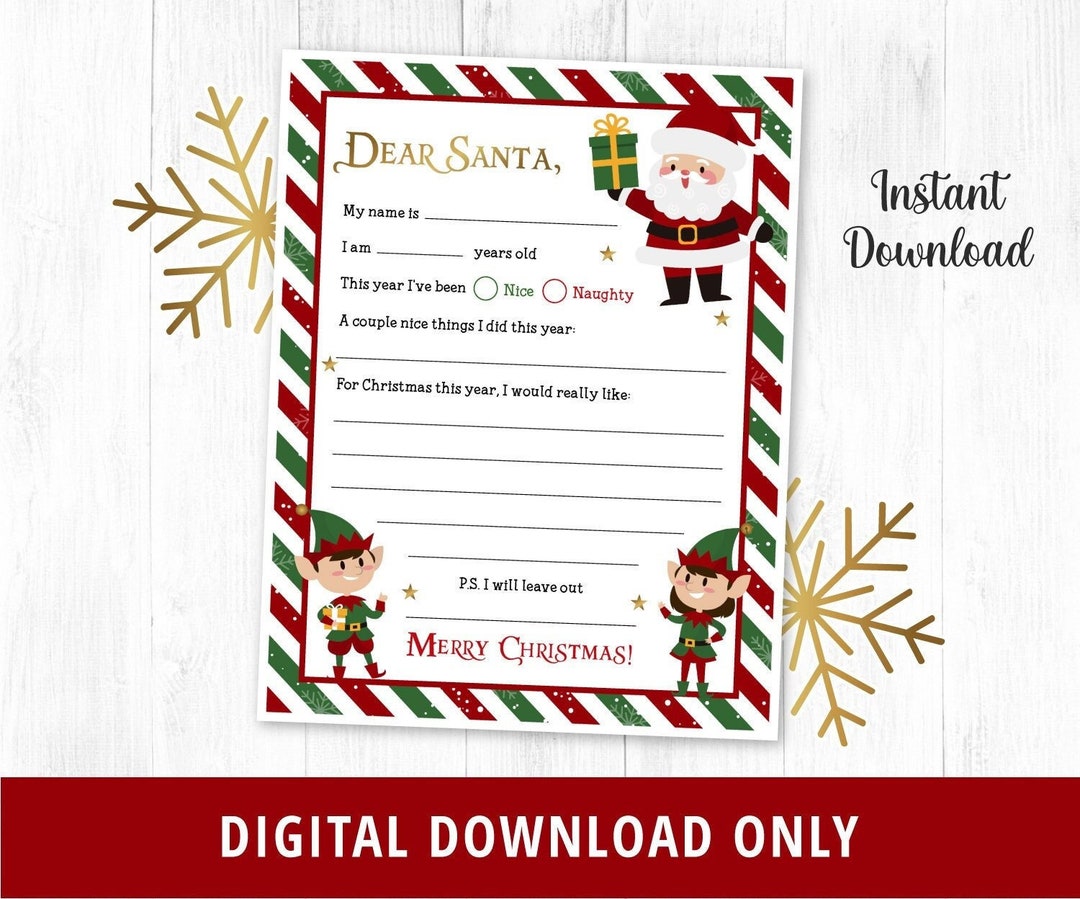 Letter to Santa Printable, Santa Claus Letter, Kid Letter to Santa ...