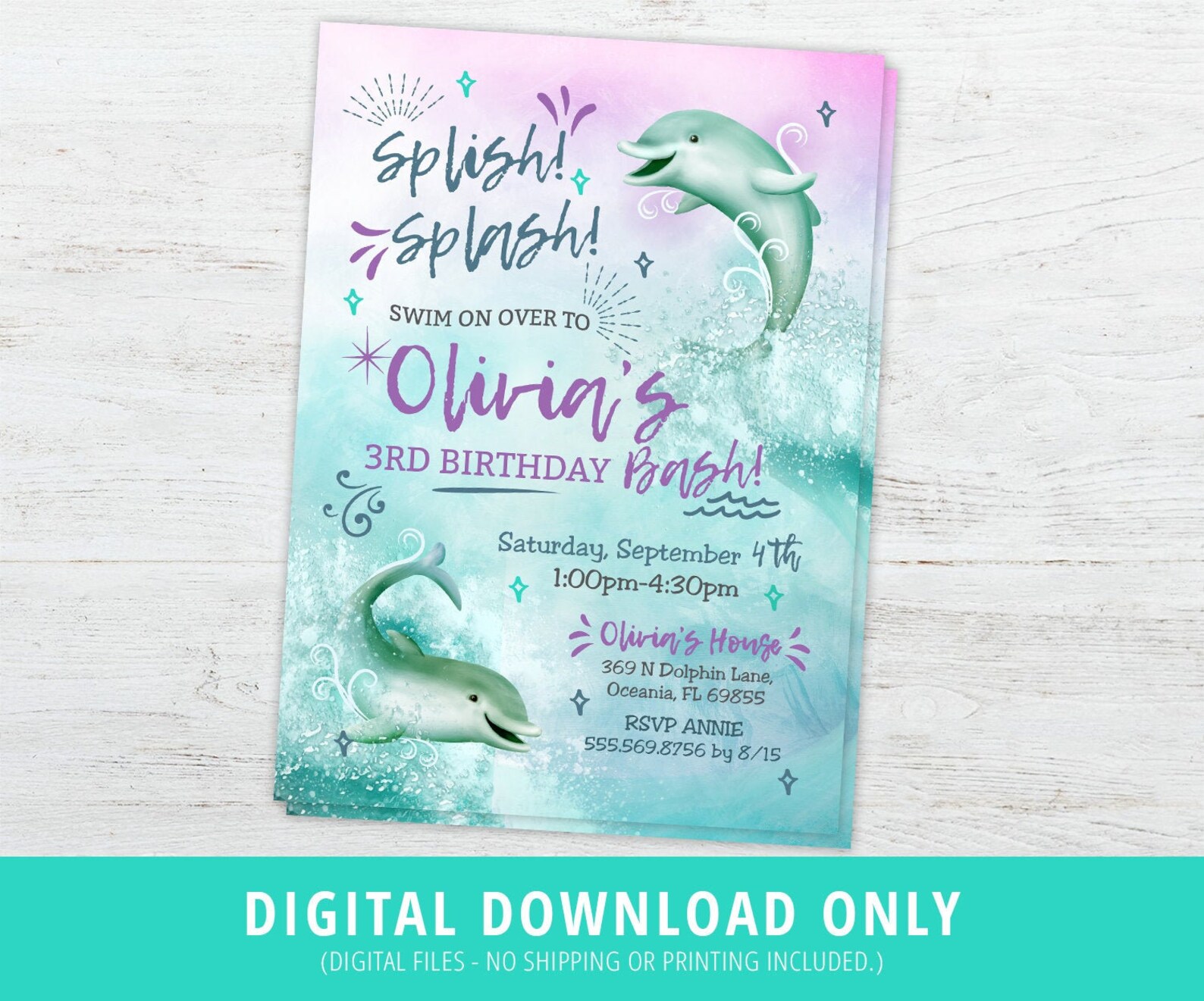 Dolphin Invitation Dolphin Birthday Invitation Dolphin - Etsy