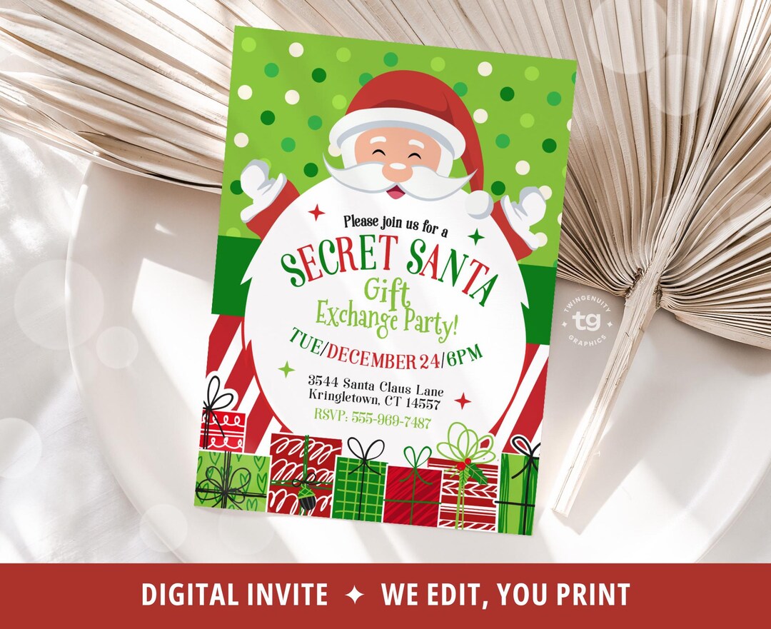 Secret Santa Gift Exchange Invite, Christmas Invitation, Santa Invite ...