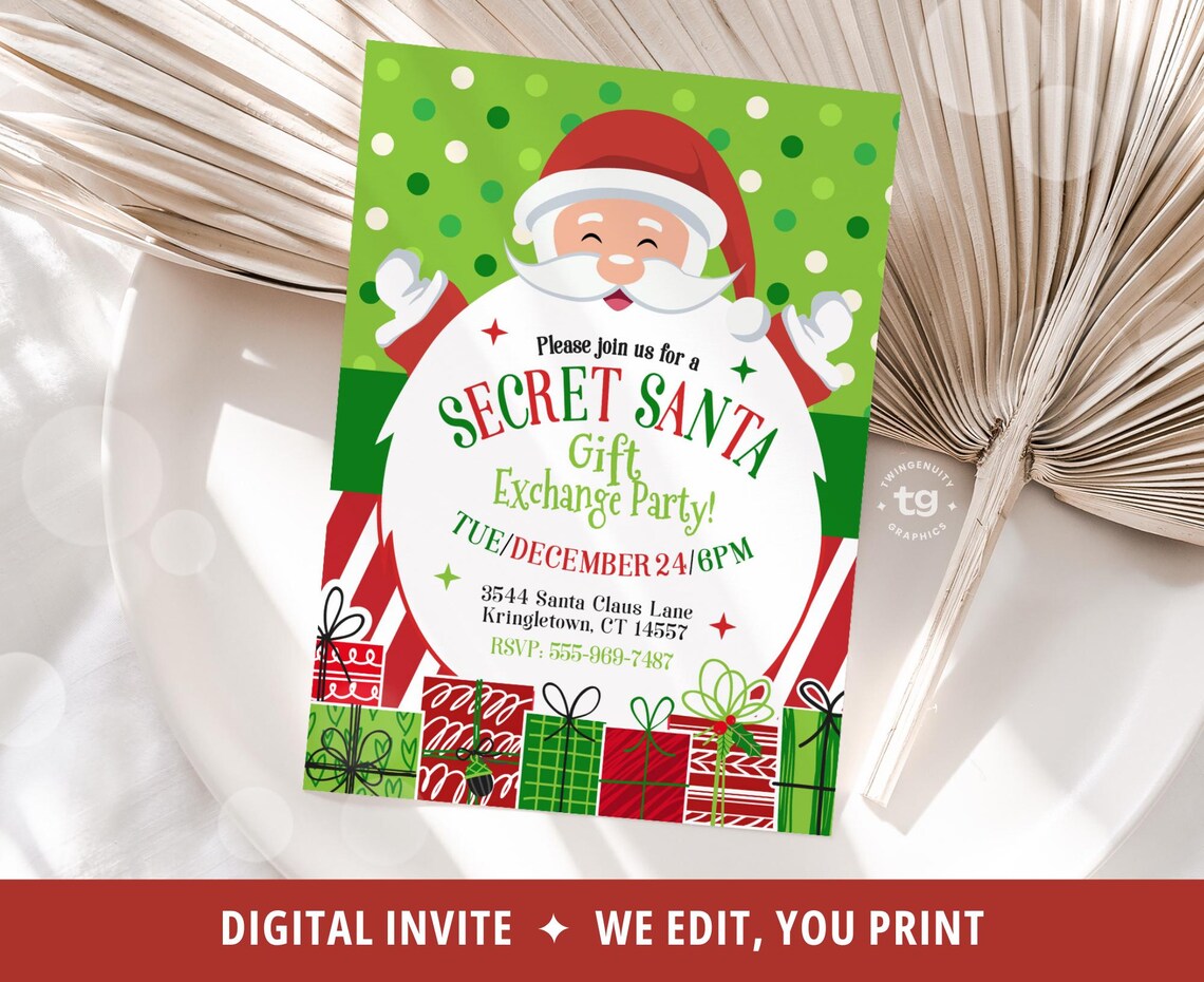 Secret Santa Gift Exchange Invite, Christmas Invitation, Santa Invite ...
