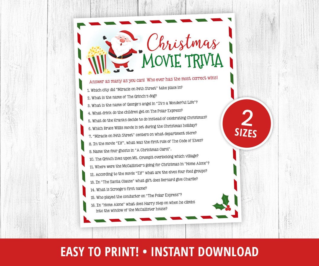 Christmas Movie Trivia Game Printable, Christmas Trivia Game, Christmas ...