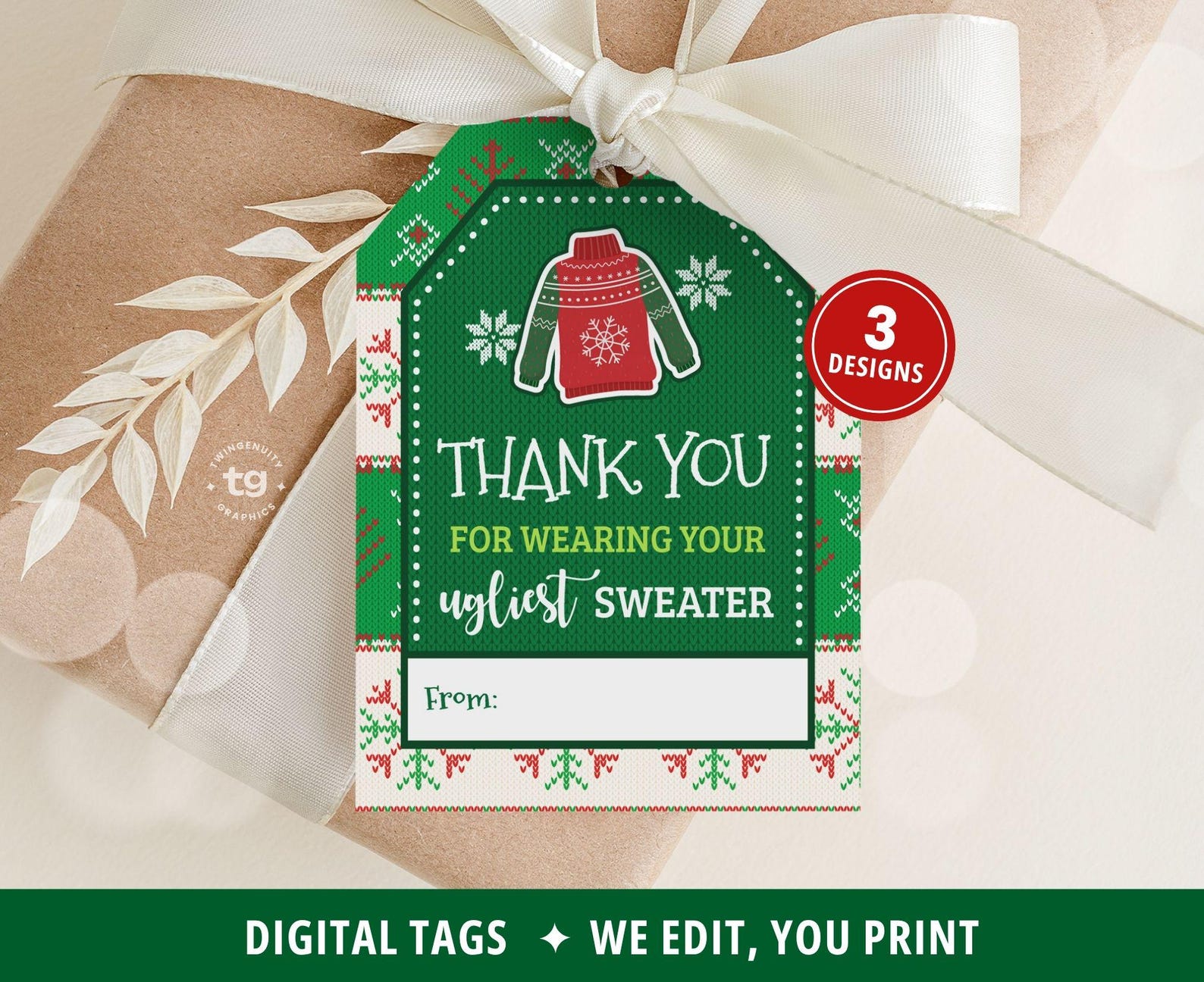 Ugly Sweater Thank You Tags, Ugly Sweater Party Thank You Tags, Ugly ...