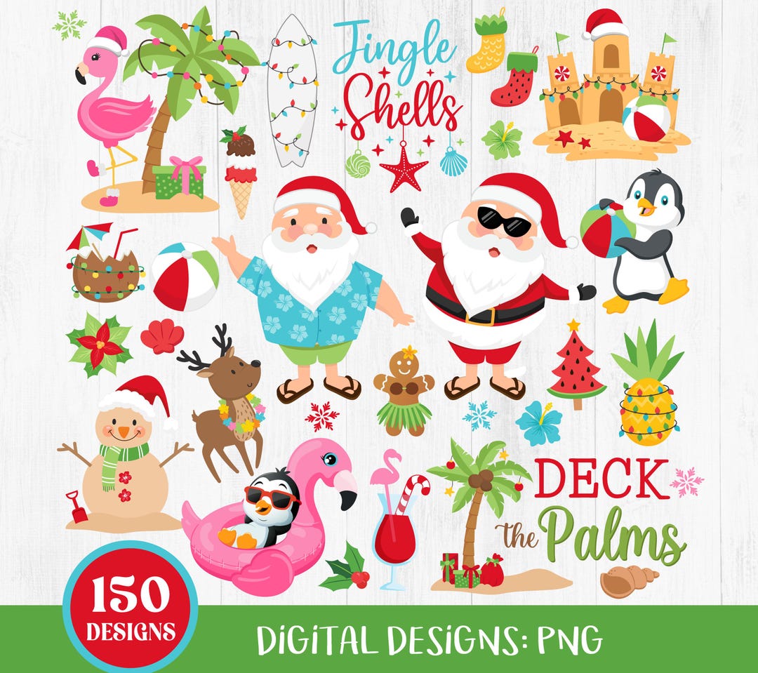 Tropical Christmas Clipart, Beach Christmas Clipart, Christmas in July ...