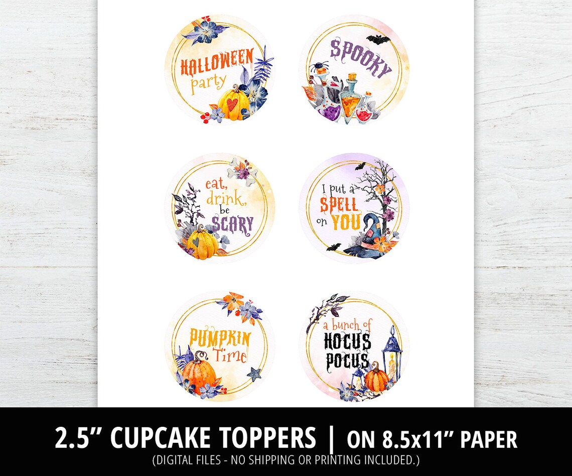 Halloween Cupcake Toppers Halloween Watercolor Cupcake - Etsy