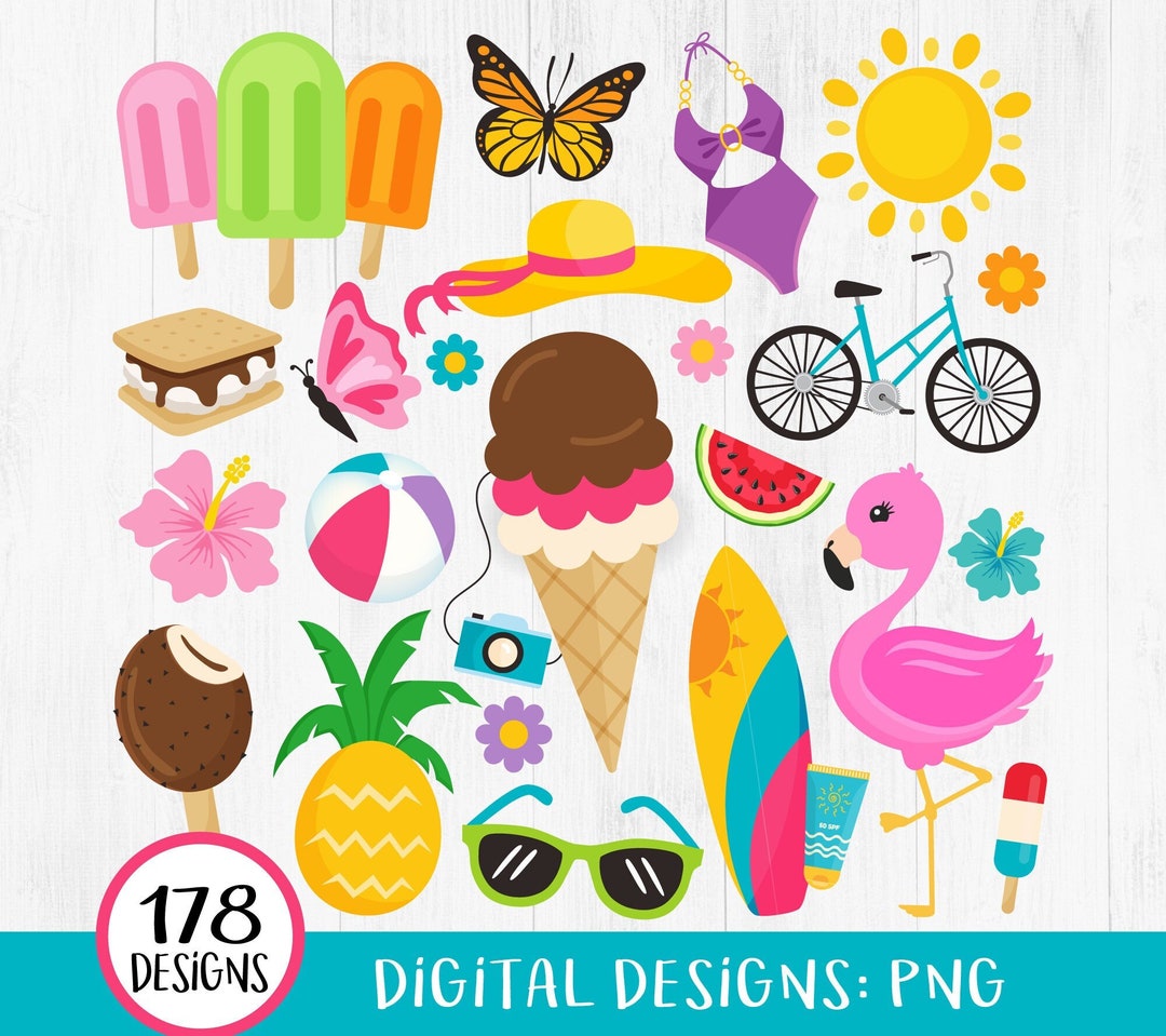 Summer Clipart, Summer Pool Party Clipart, Beach Clipart, Flamingo ...