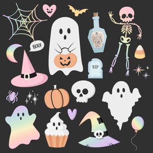 Cute Halloween Clipart, Pastel Halloween Clipart, Iridescent Halloween ...