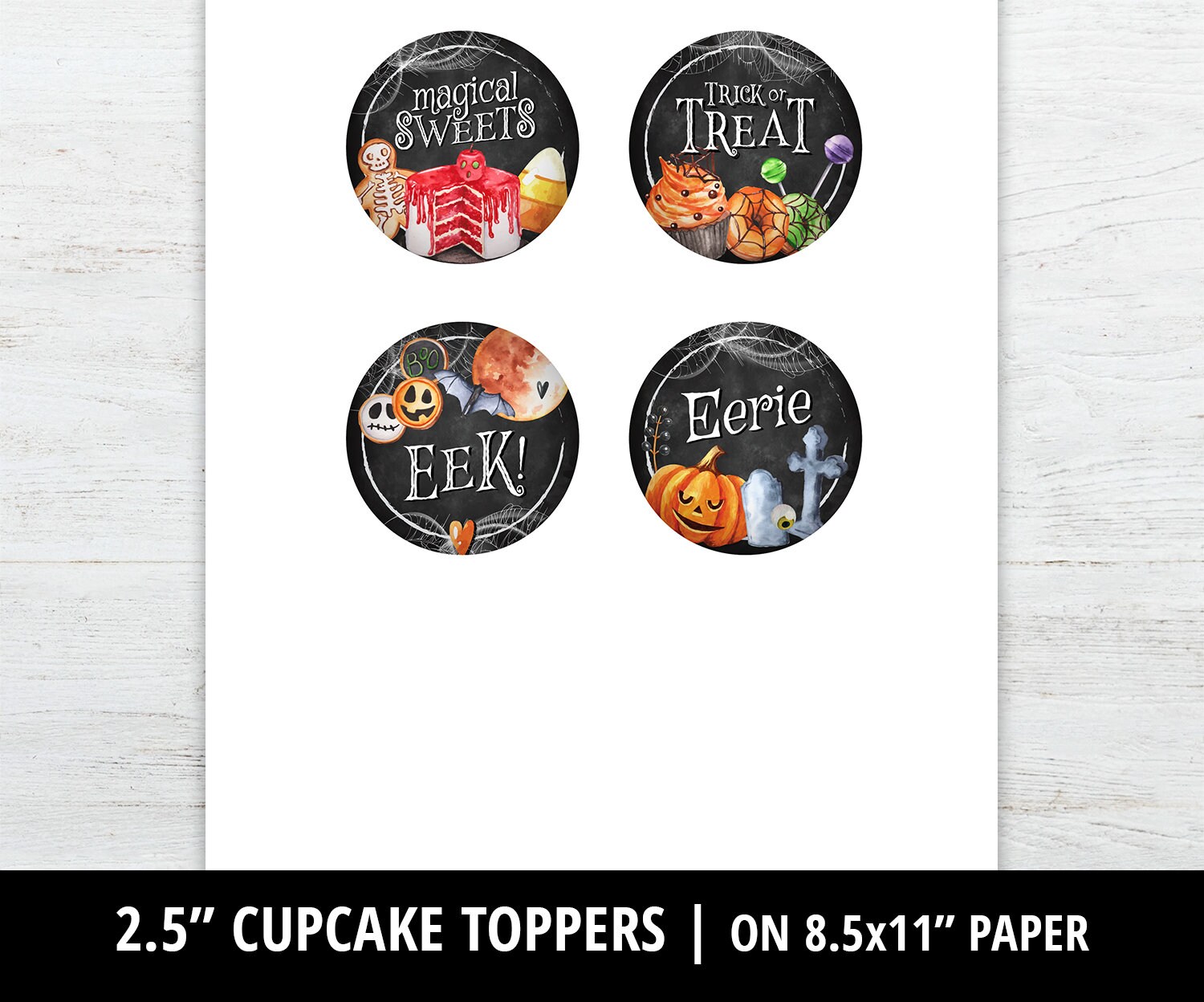 Halloween Cupcake Toppers, Halloween Watercolor Decor, Halloween ...