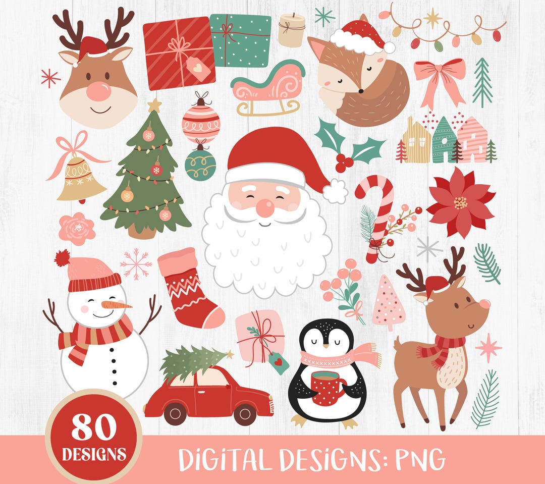 Cute Christmas Clipart, Pink Christmas Boho, Christmas Clipart, Holiday ...