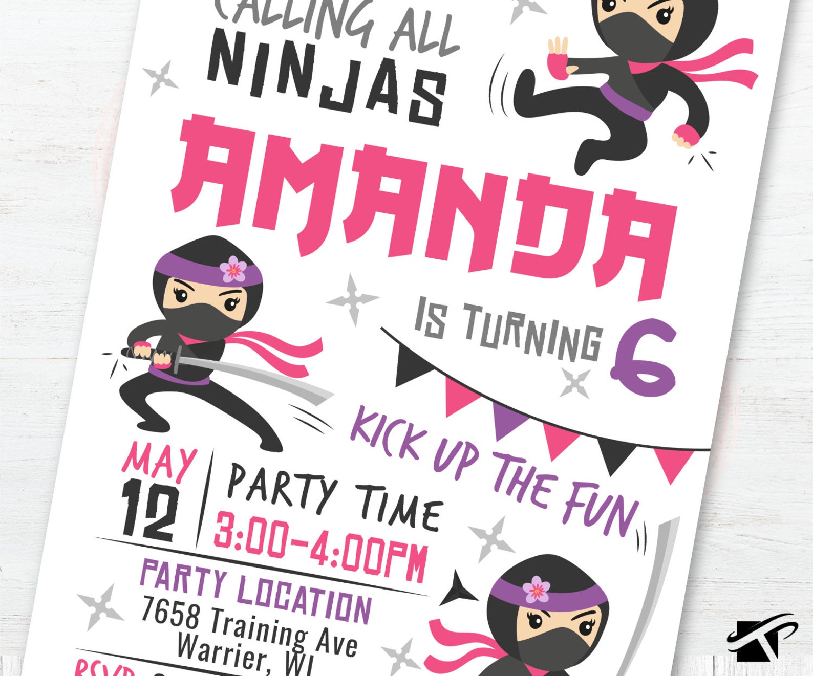 Ninja Girl Birthday Invitation Ninja Party Printable Ninja - Etsy