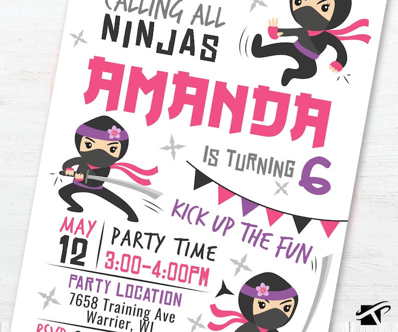 Ninja Girl Birthday Invitation Ninja Party Printable Ninja - Etsy