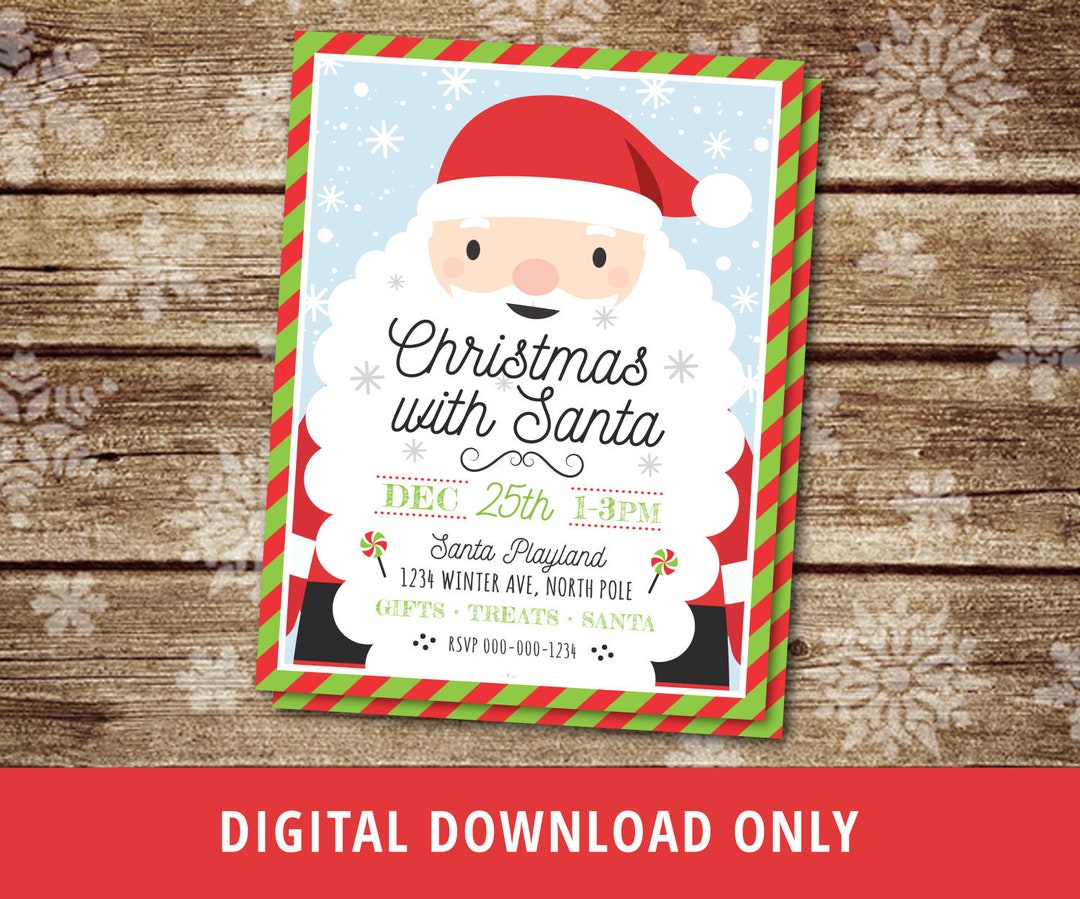 Santa Claus Face Flyer, Santa Claus Kids Invite, Santa Invitation ...