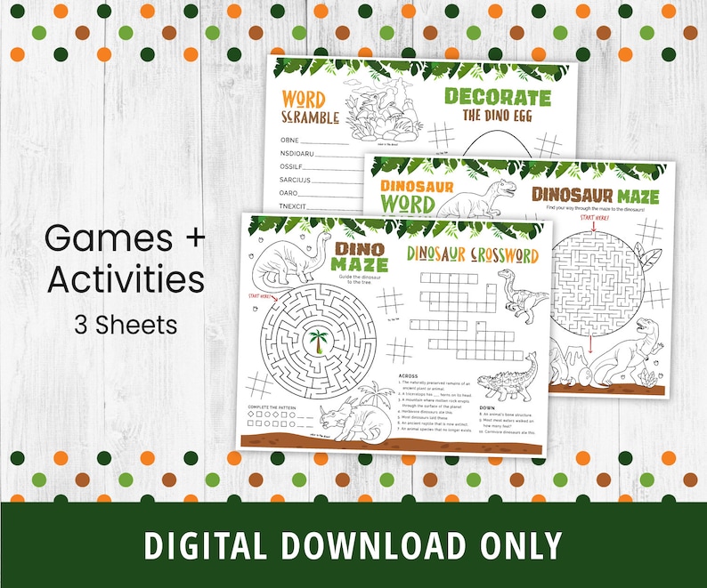 Dinosaur Game Printable Bundle Dinosaur Activity Pages - Etsy