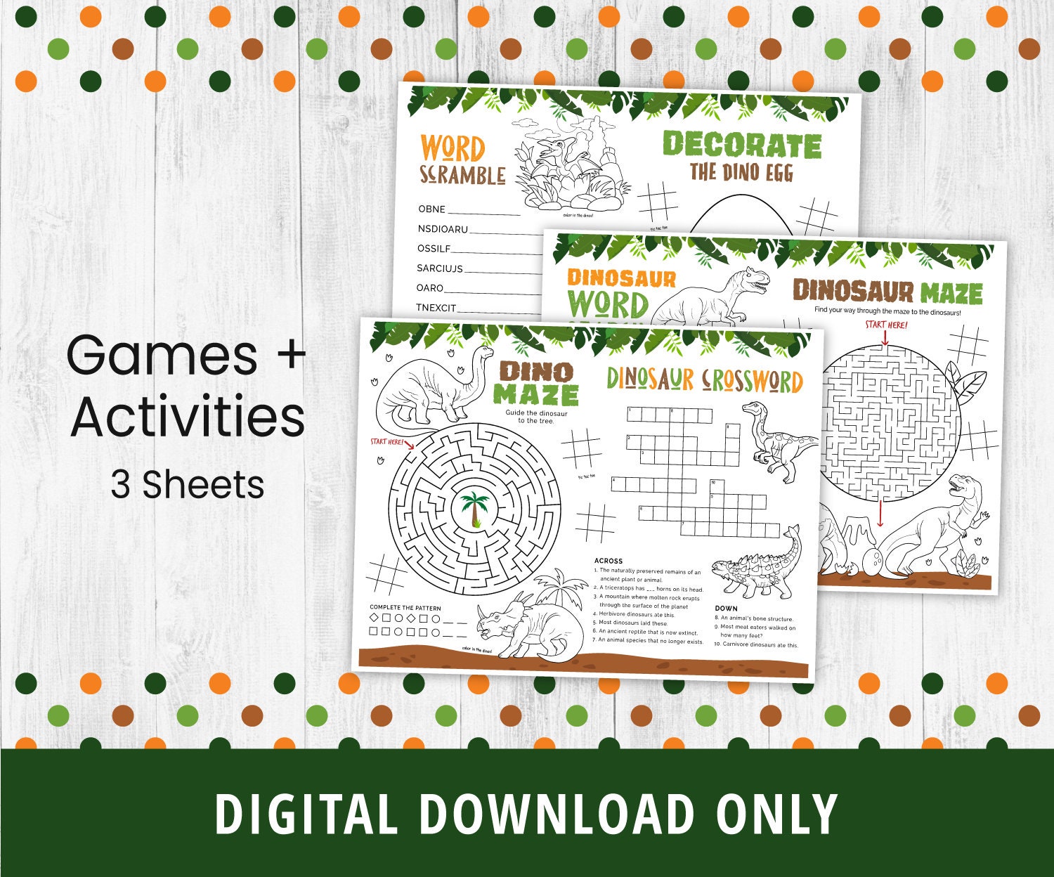 Dinosaur Game Printable Bundle Dinosaur Activity Pages - Etsy