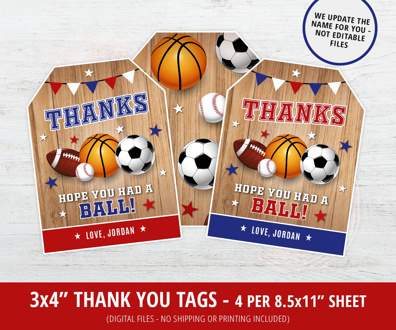 Sports Thank You Tags Sports Favor Tags Sports Birthday | Etsy