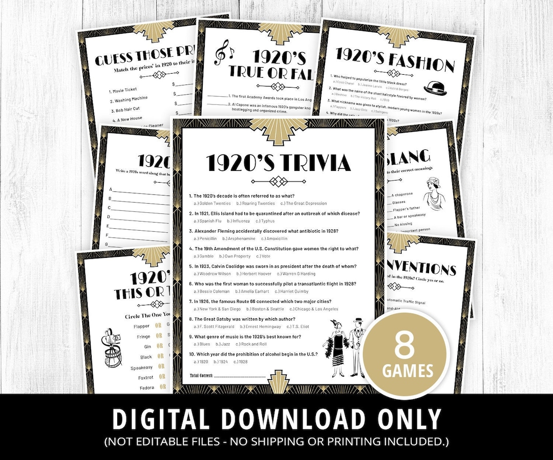 1920s Games Bundle Printable, 1920s Trivia, 1920s Activities, 1920s ...