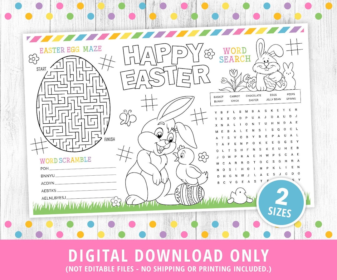 Easter Placemat, Kids Easter Coloring Placemat, Easter Games, Easter ...
