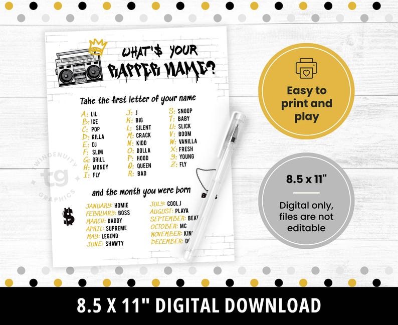 What's Your Rapper Name Sign, Rapper Party Sign, Rapper Hip Hop ...