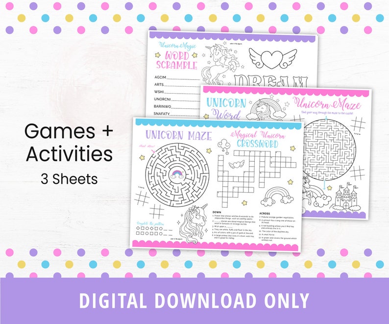 Unicorn Games Printable Bundle Unicorn Activity Pages - Etsy