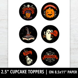 Halloween Cupcake Toppers, Halloween Grunge Cupcake Toppers, Halloween ...