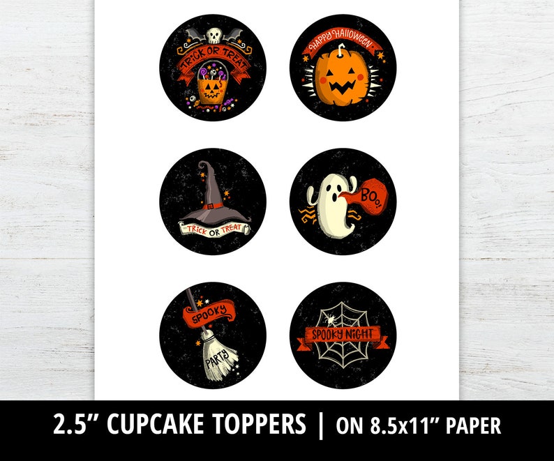 Halloween Cupcake Toppers, Halloween Grunge Cupcake Toppers, Halloween ...